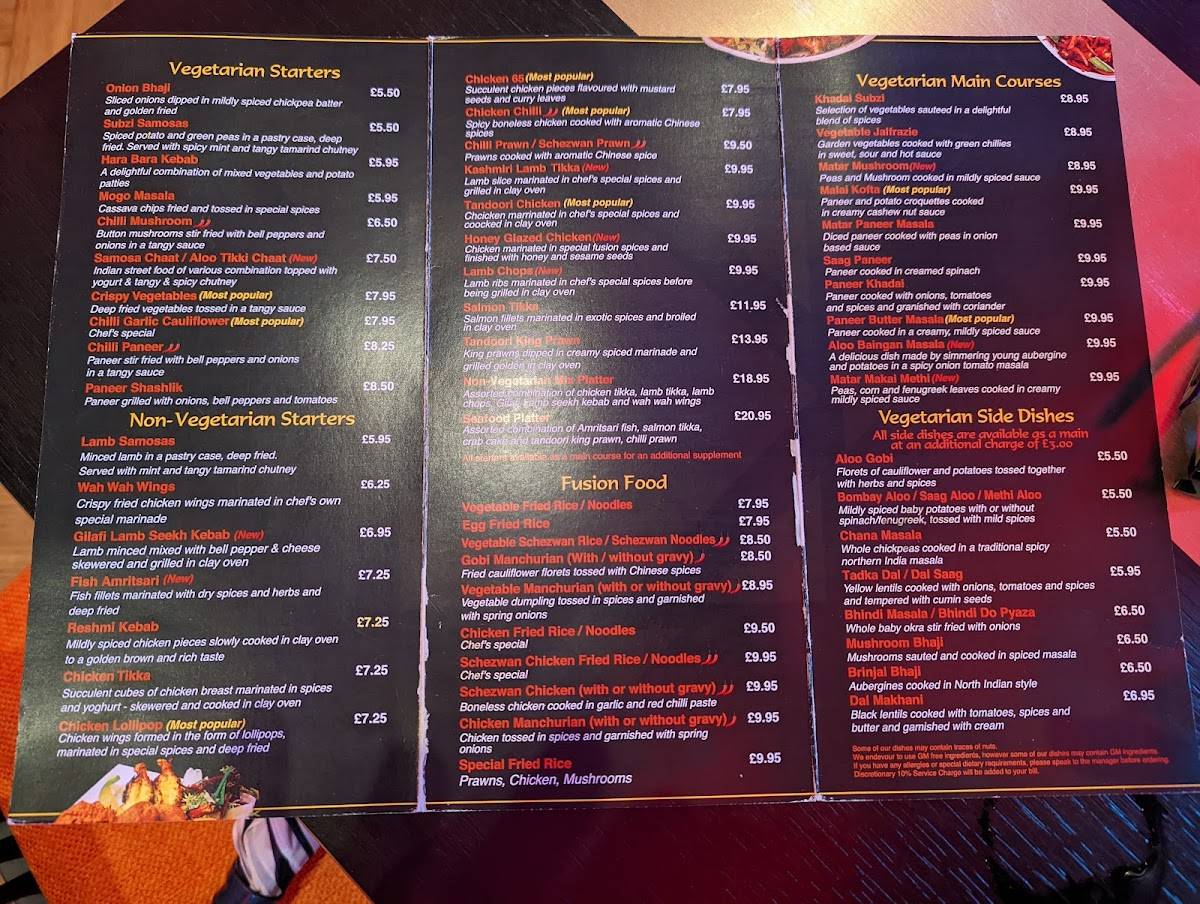 Menu at Jai Ho at the Coppingham Arms restaurant, Horley