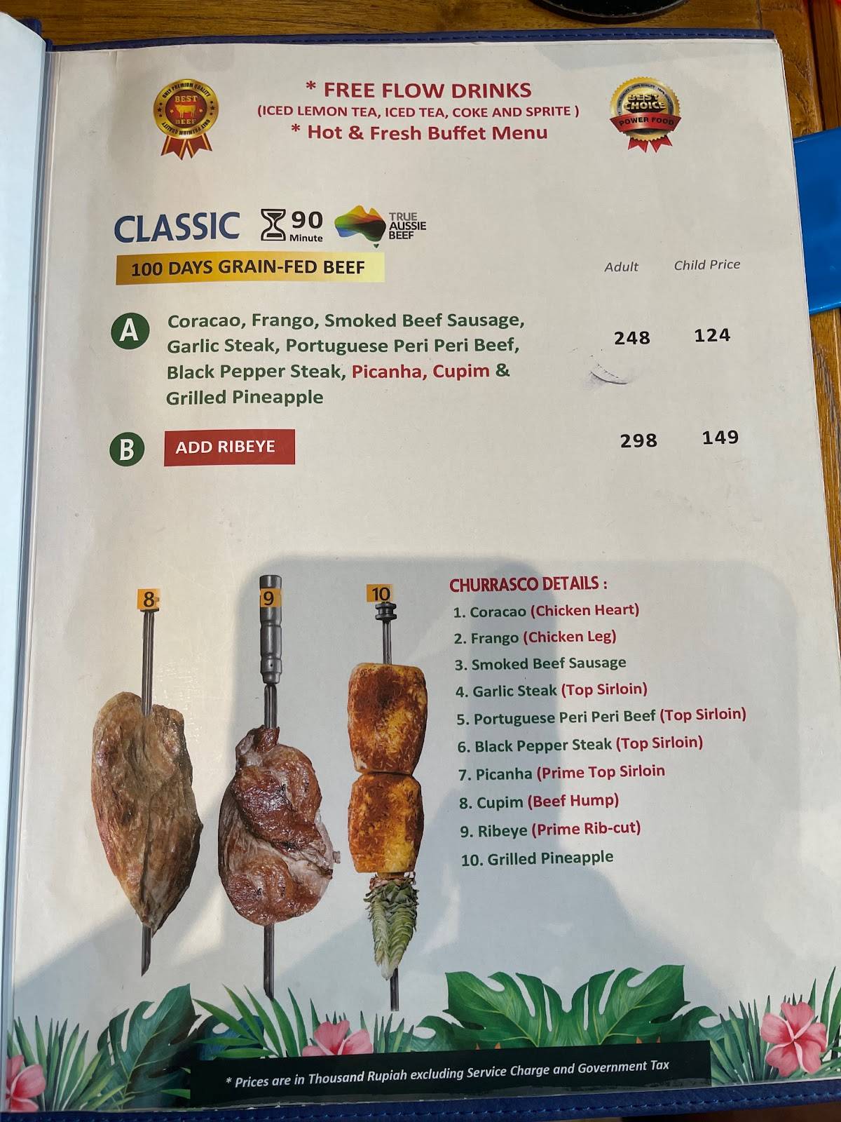 Menu at Tucano’s Brazilian BBQ (Pavilion Retail Arcade), Jakarta ...