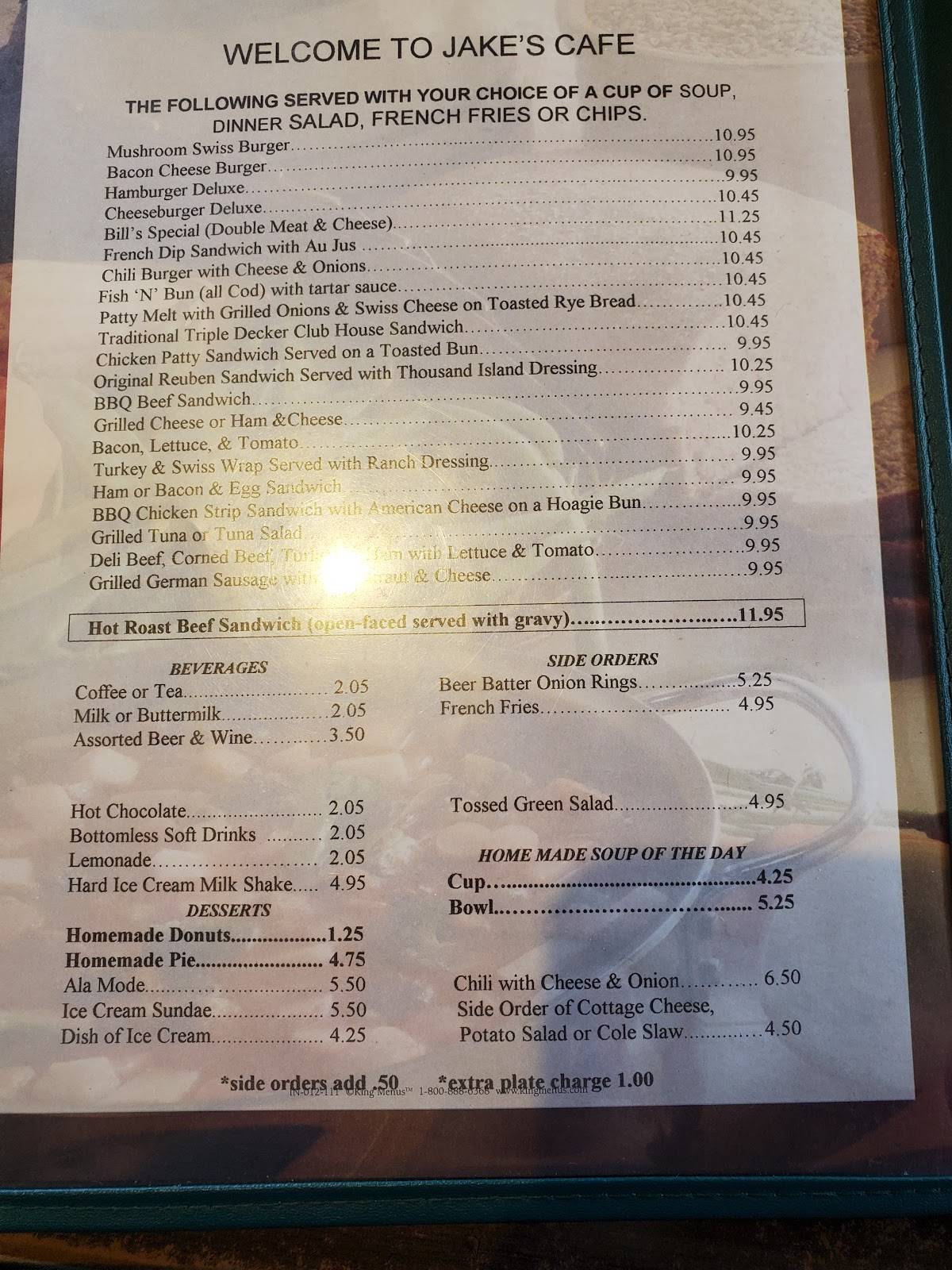 Menu at Jake's Cafe, Ritzville, W 1st Ave