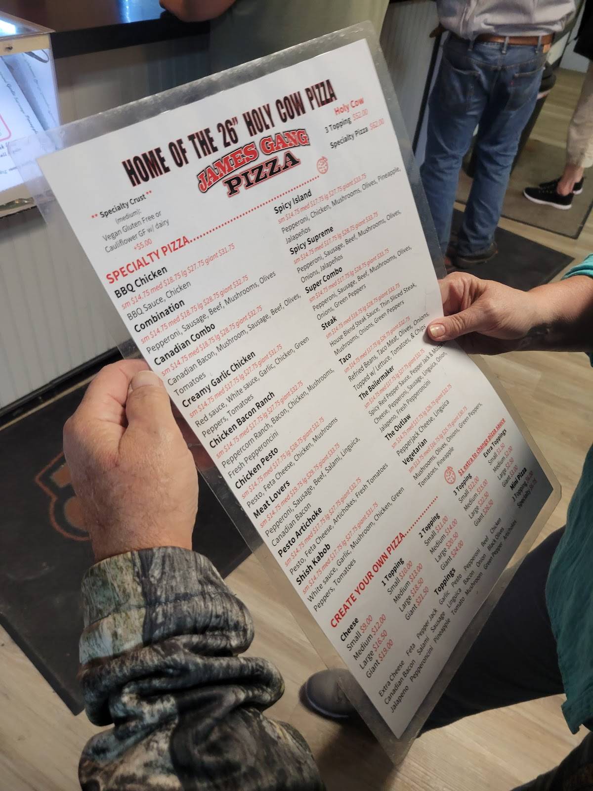 Menu at James Gang Pizza pizzeria, Lebanon