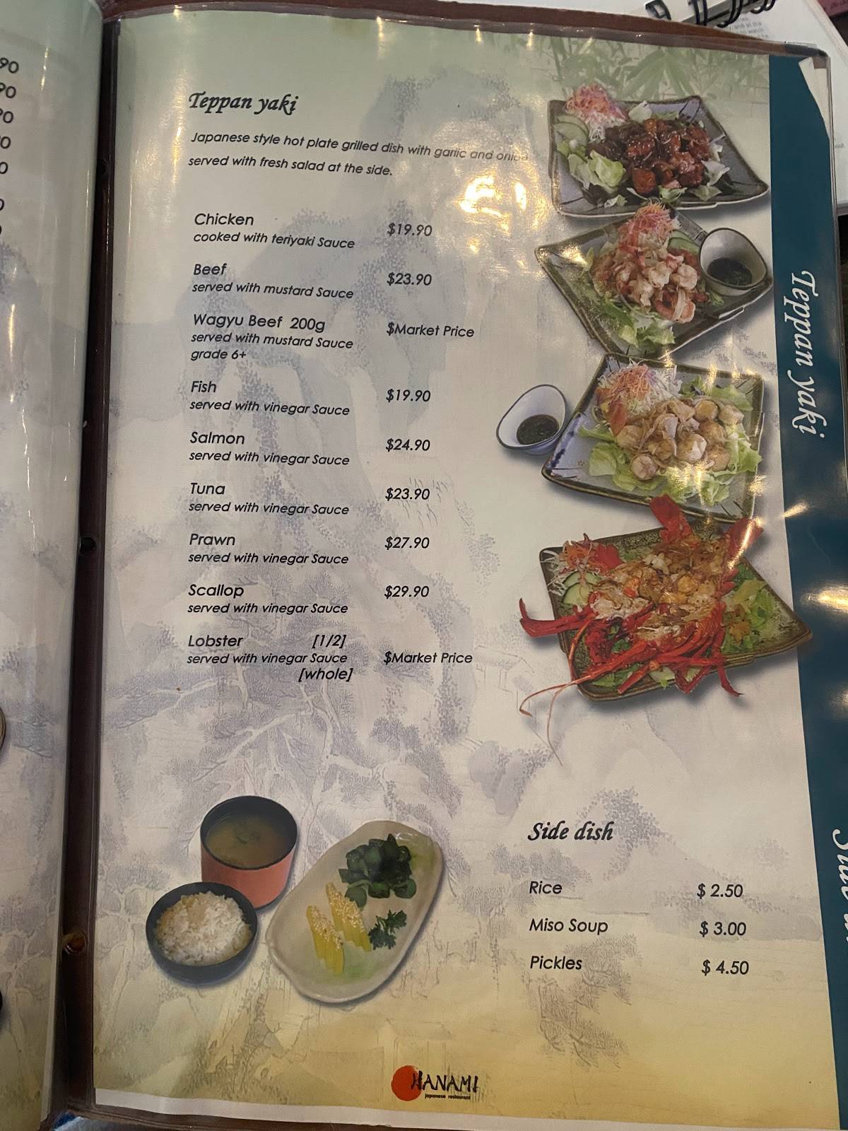 Menu at HANAMI Japanese Restaurant, Mount Lawley