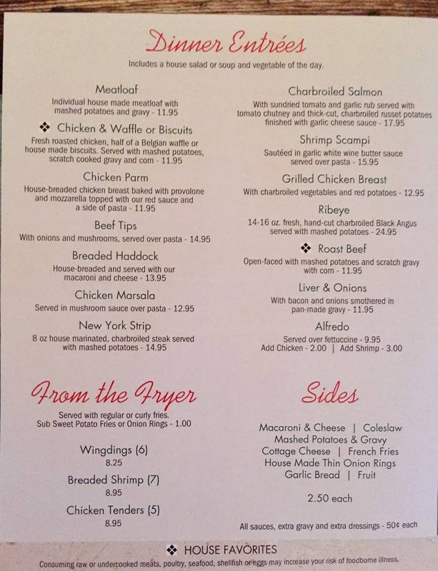 Menu at The Shore Diner restaurant, Jersey Shore