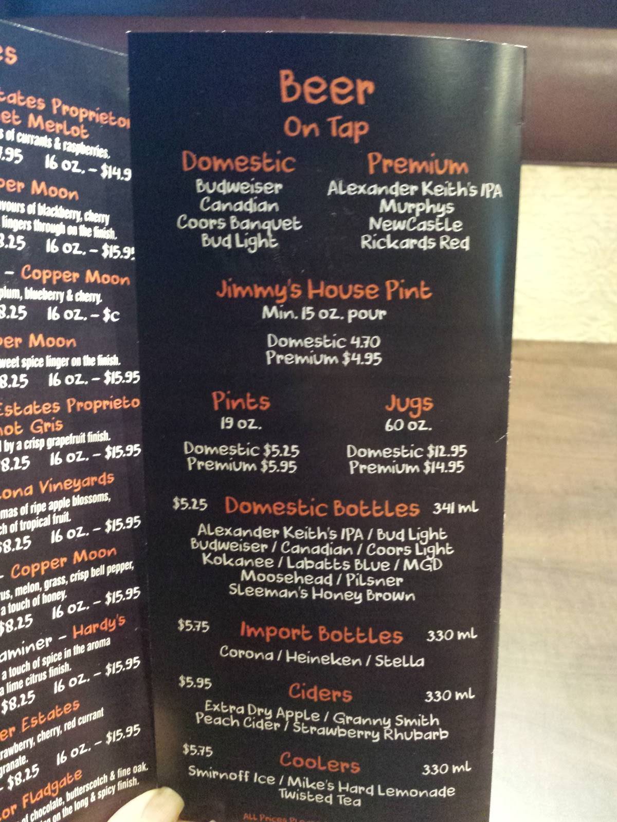 Menu at Jimmy J'S Grill restaurant, Chilliwack