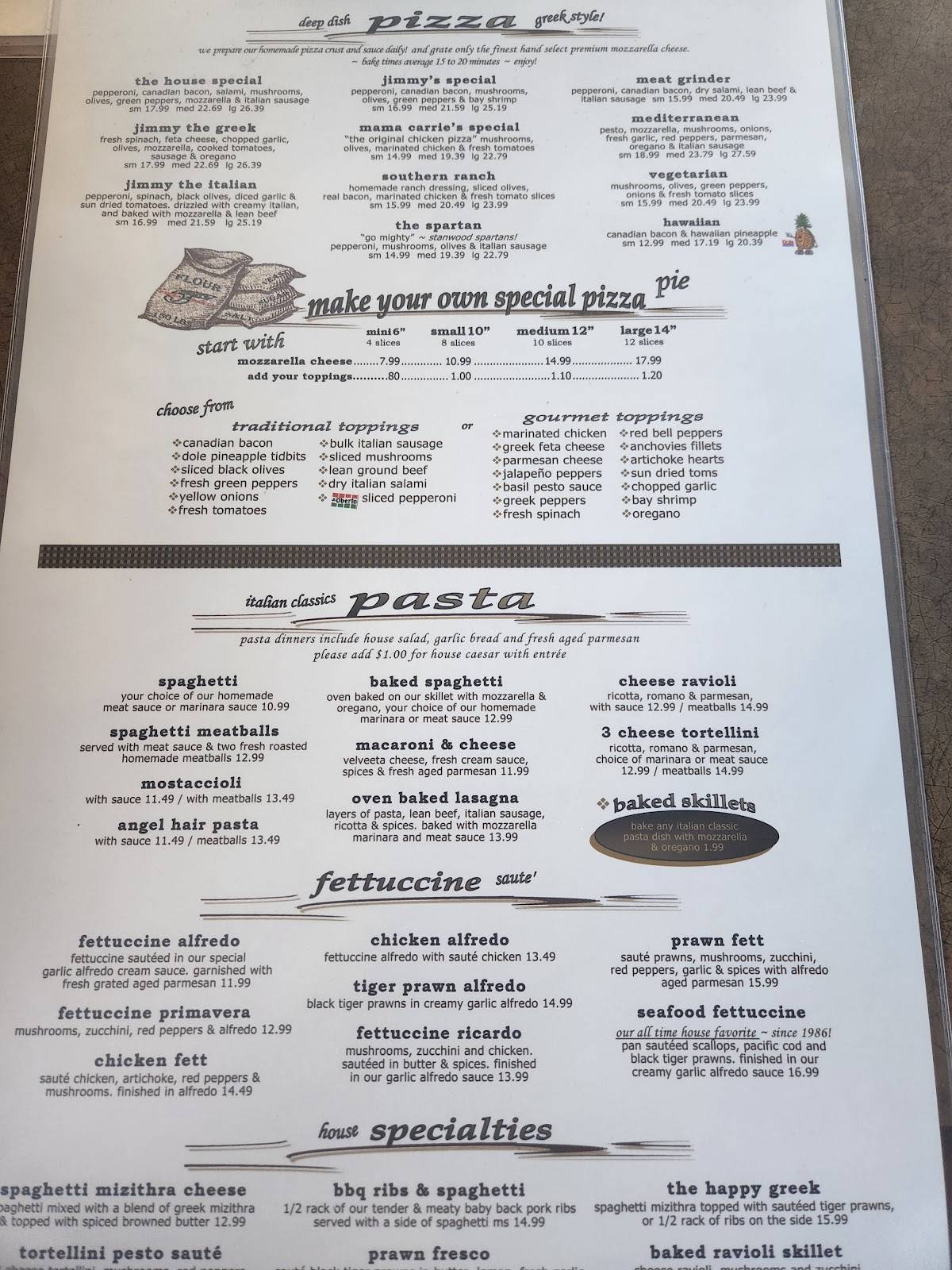 Menu at Jimmy's Pizza & Pasta pizzeria, Stanwood