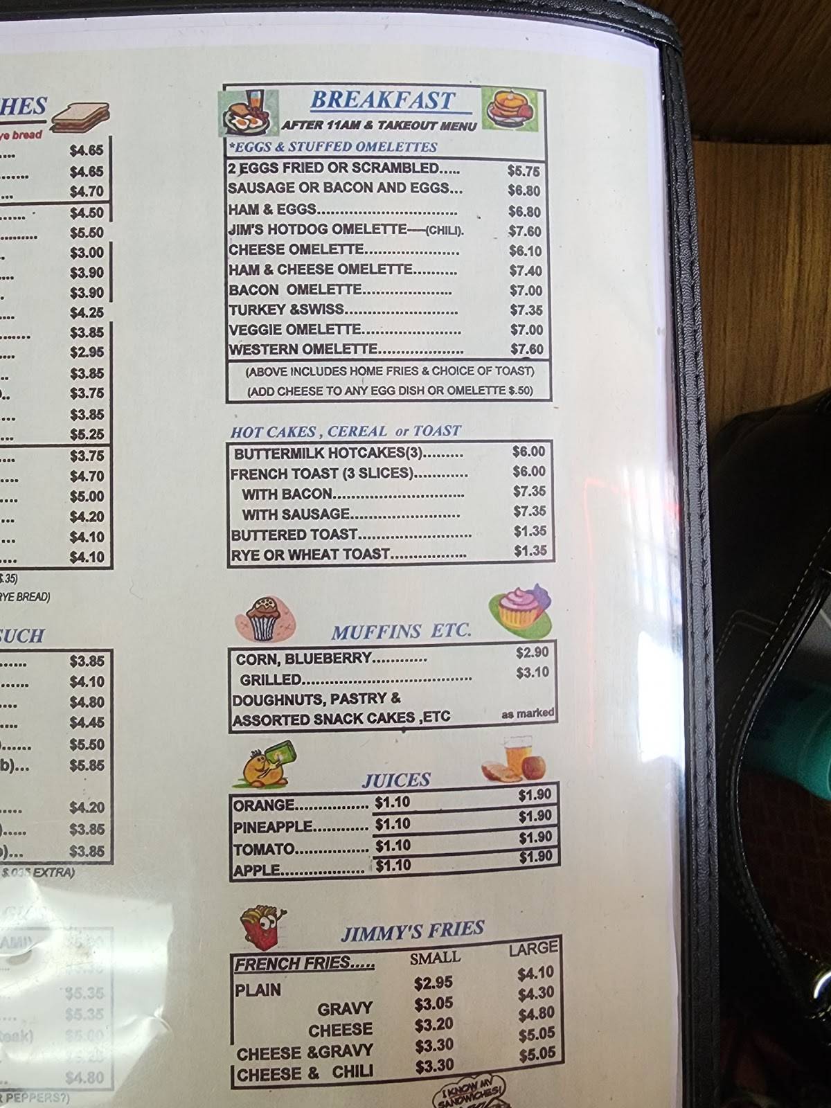 Menu at Jimmy's Quick Lunch restaurant, Hazleton