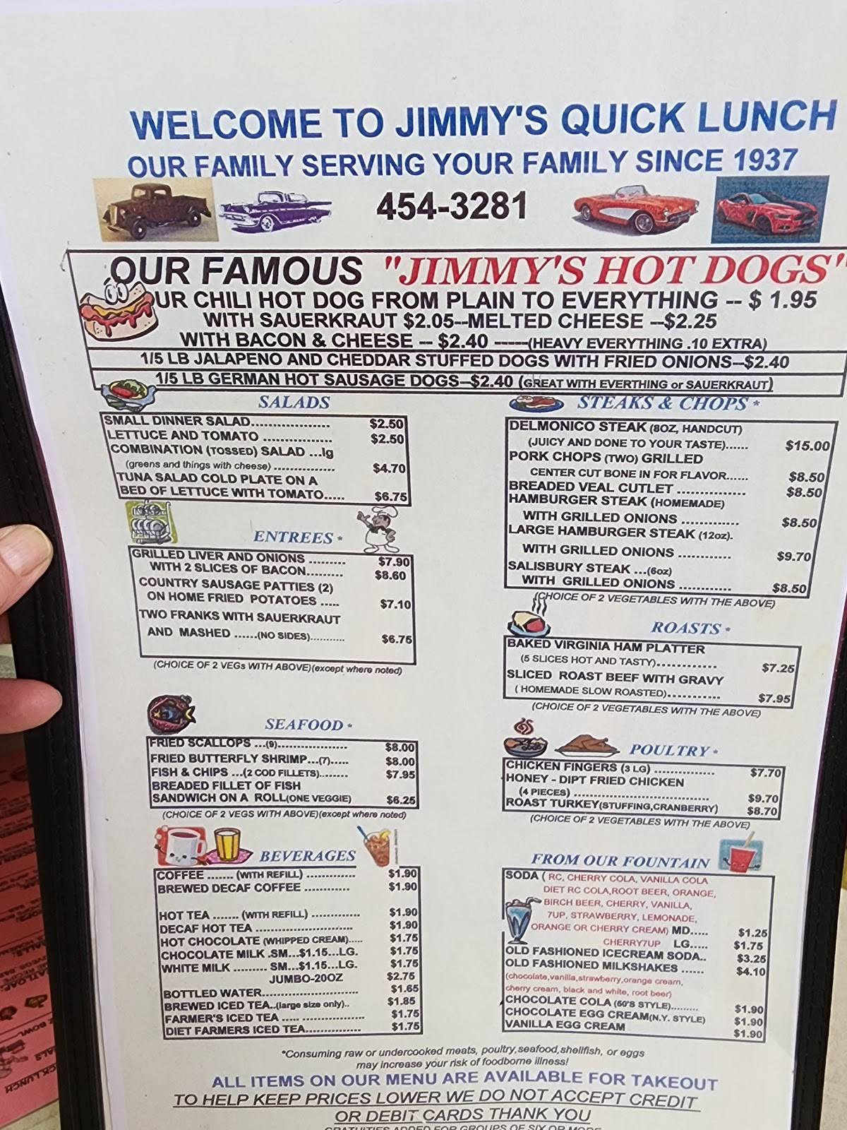 Menu at Jimmy's Quick Lunch restaurant, Hazleton