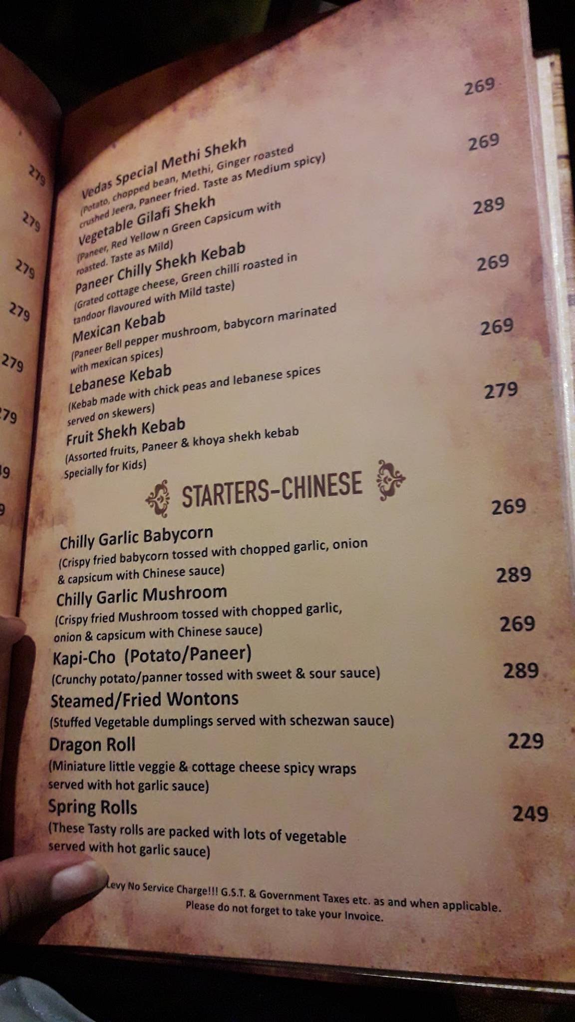 Menu at Hari Vedas' Jodhpur, Jodhpur, Plot No