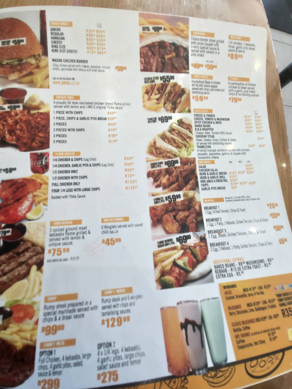Menu at J-MO'S FORDSBURG restaurant, Johannesburg