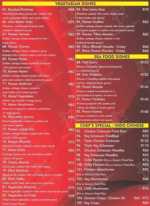 Menu at Taste of India Rivonia restaurant, Sandton, Shop 28