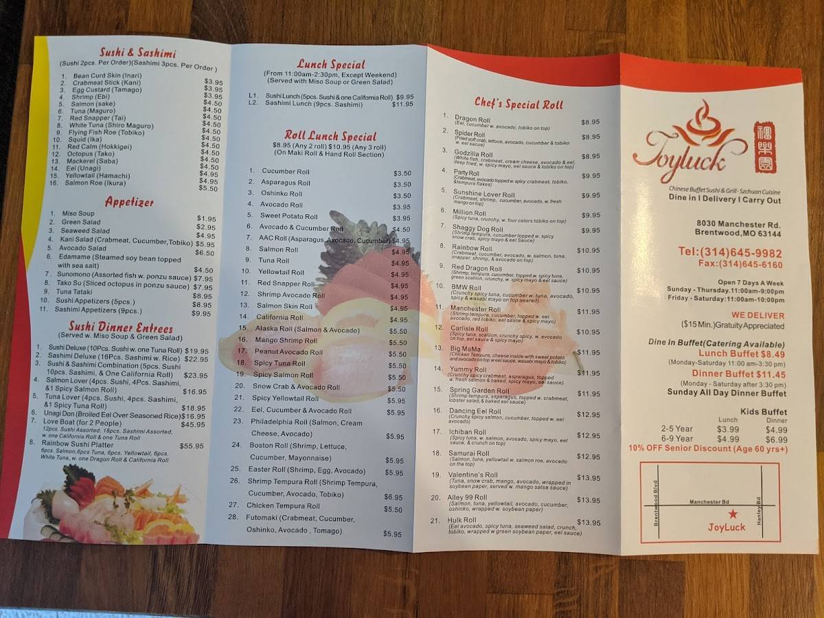 Menu at Joy Luck Chinese Buffet restaurant, Brentwood