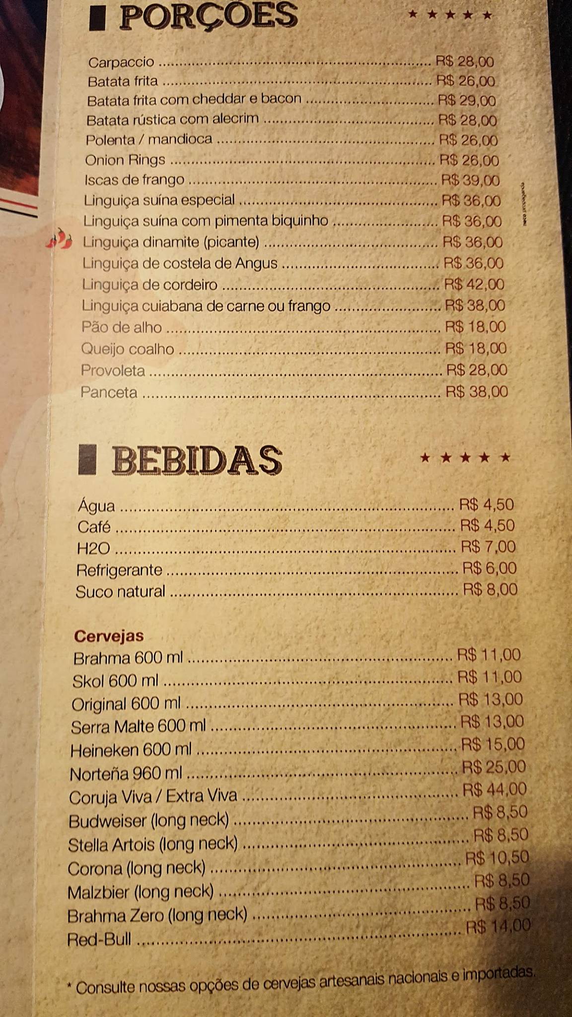 Menu em Vila das Carnes restaurante, Jundiaí