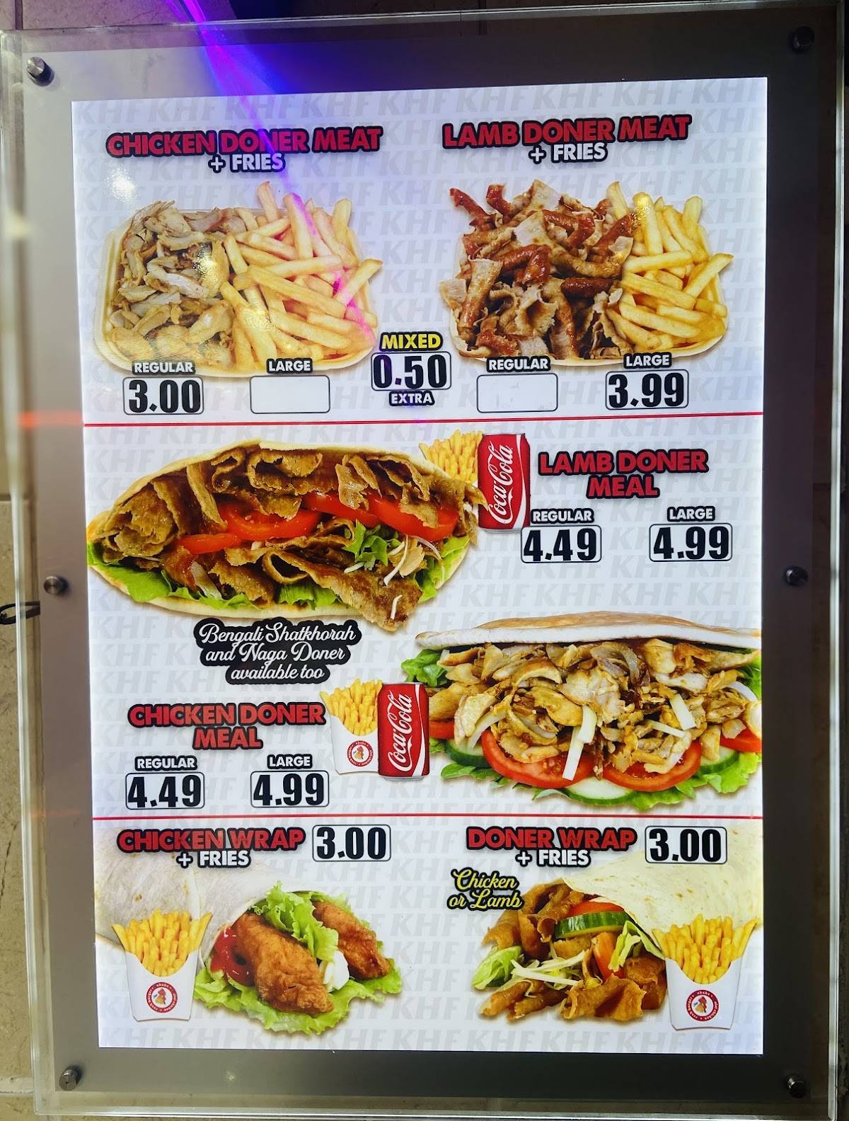 Menu at KHF STEPNEY restaurant, London, 210 Mile End Rd