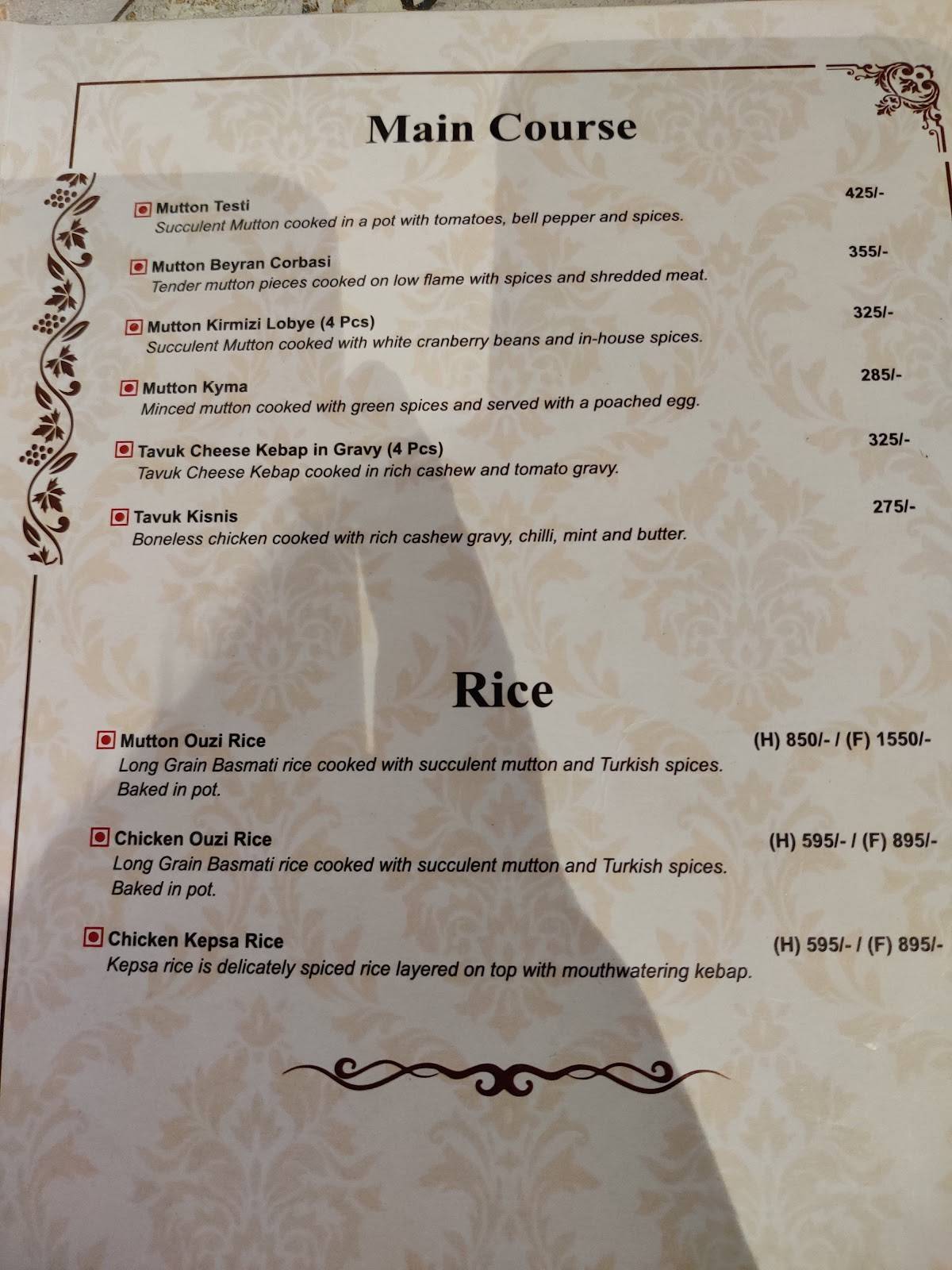 Menu at Kabir's, Kolkata