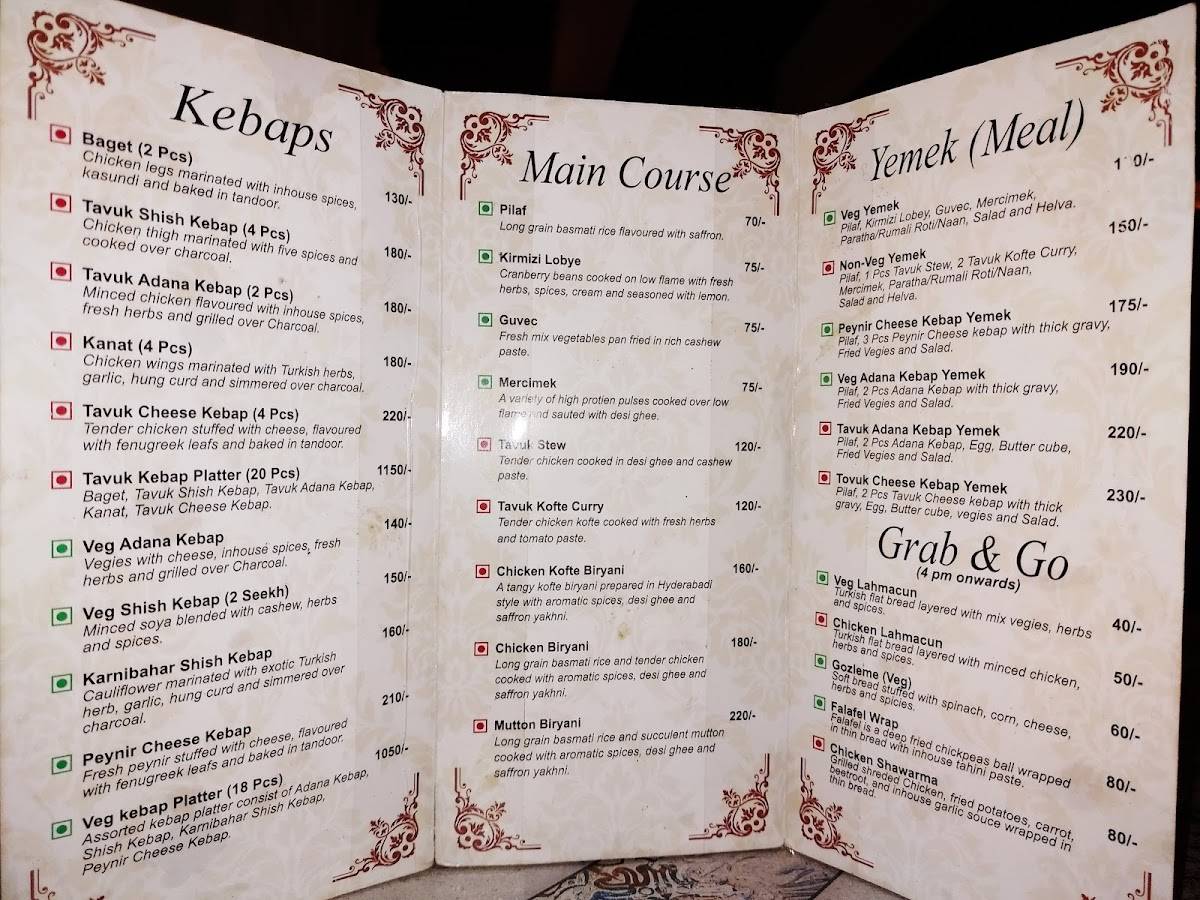 Menu at Kabir's, Kolkata