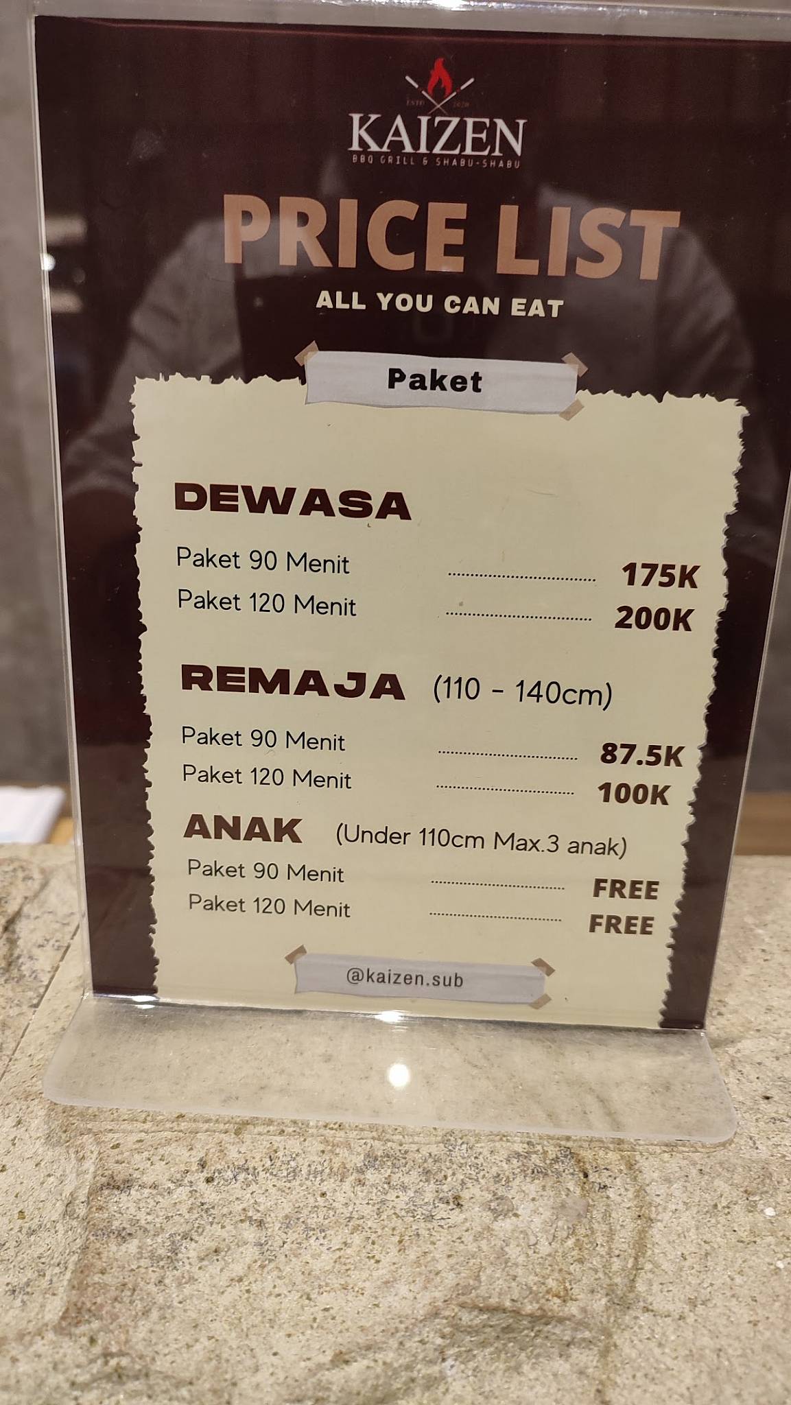 Menu at Kaizen All You Can Eat BBQ Grill & Shabu - Shabu, Surabaya