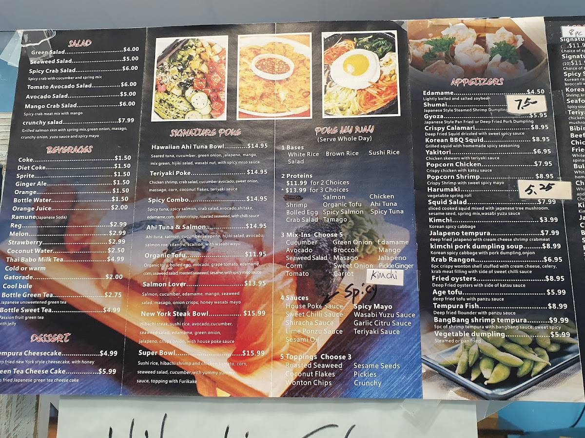 Menu at Kami Poke restaurant, Tallahassee