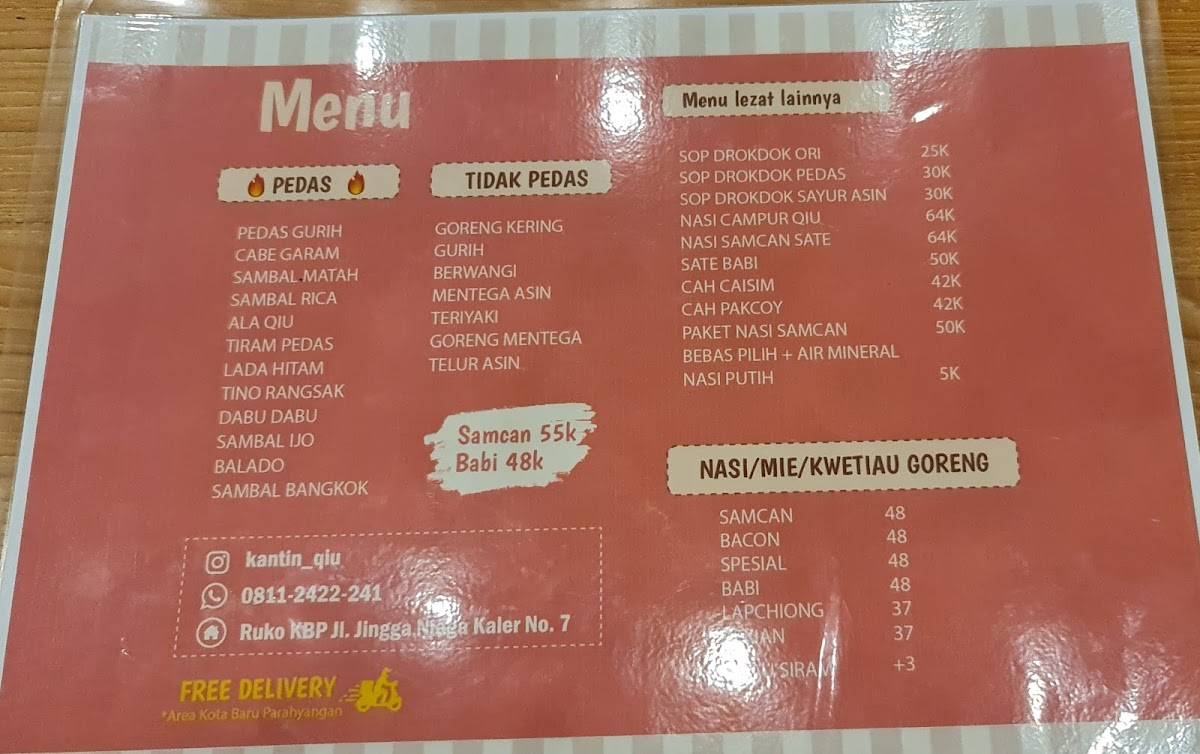 Menu at Kantin Qiu Kota Baru Parahyangan, Padalarang