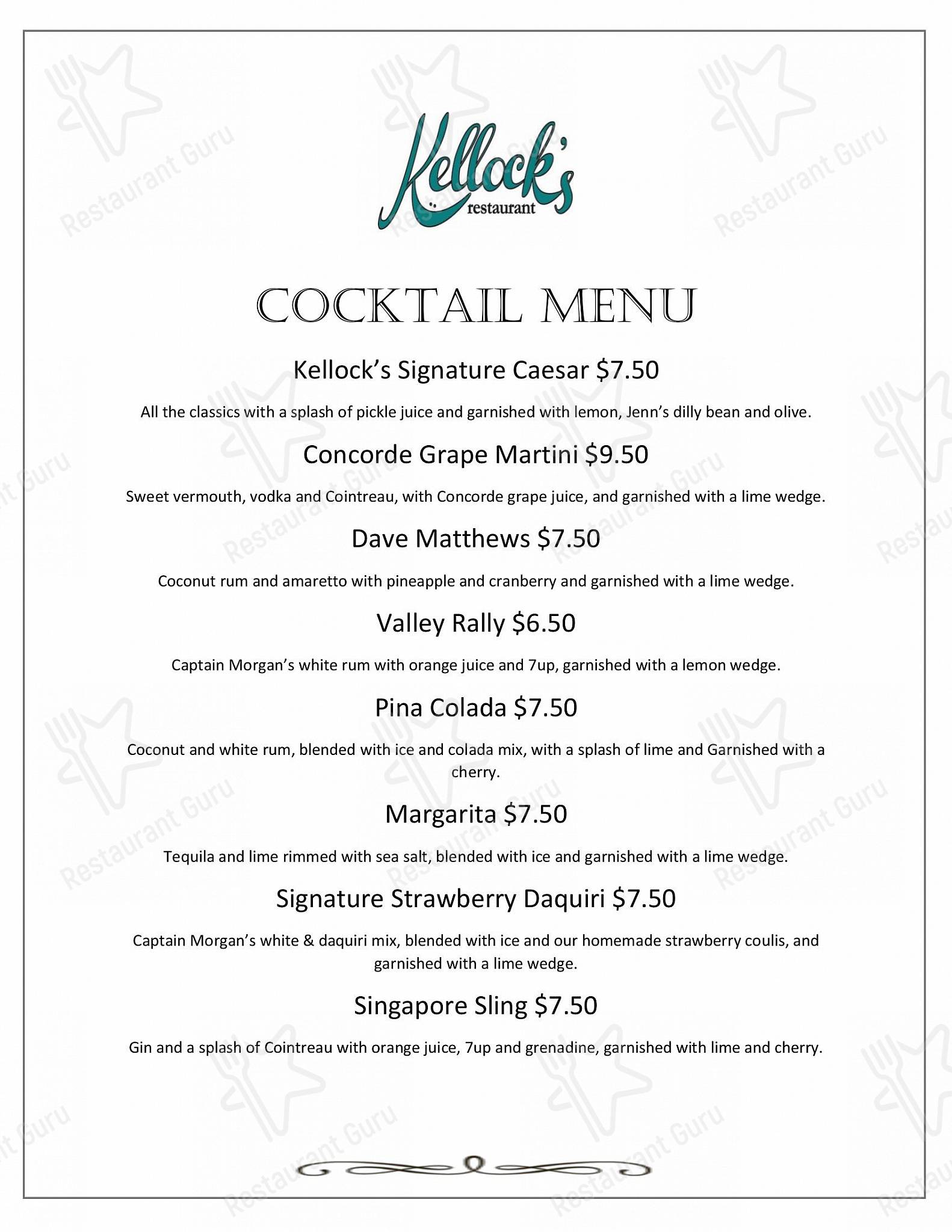 Menu at Kellocks Restaurant, Berwick