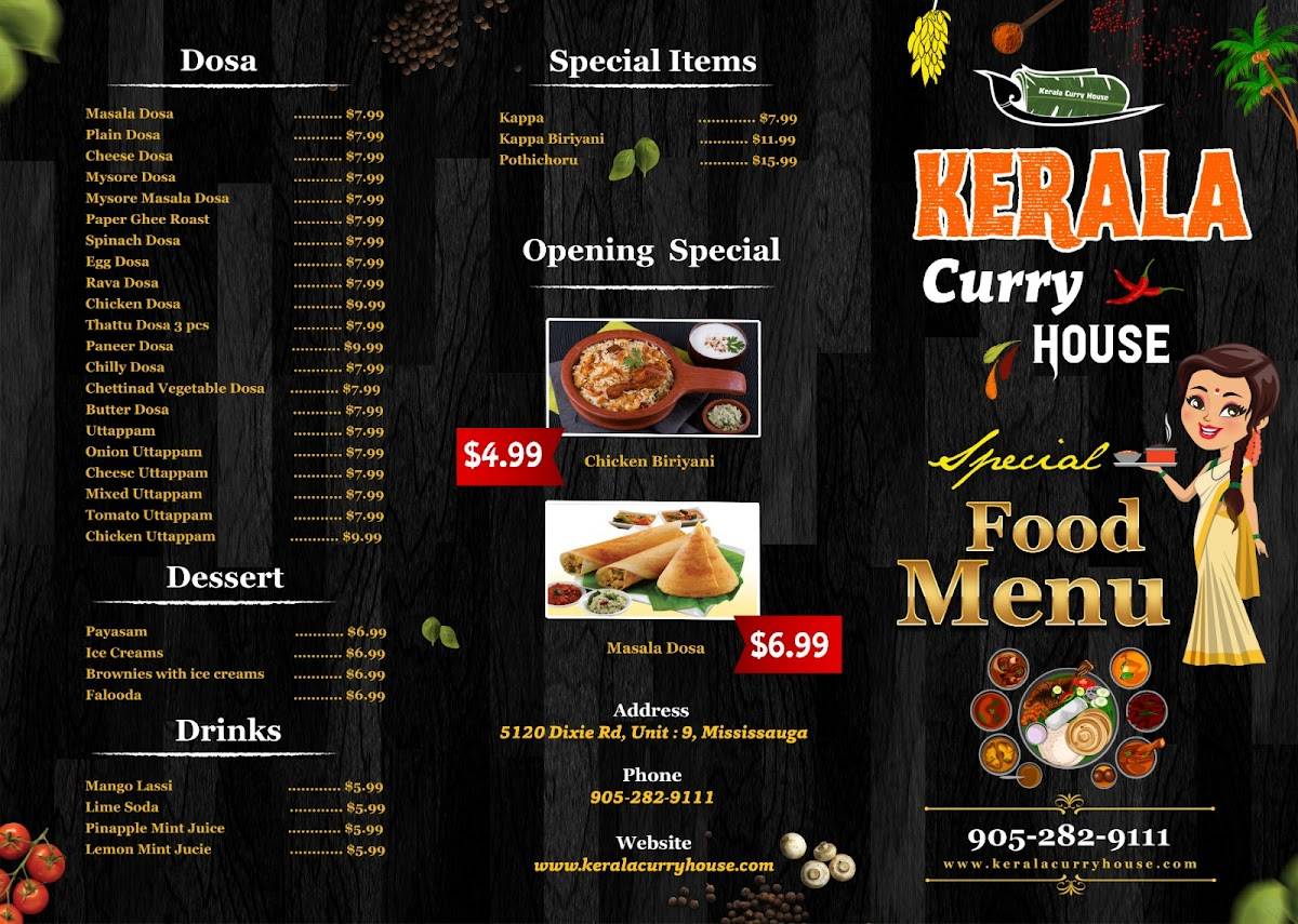Menu au Kerala Curry House restaurant, Mississauga