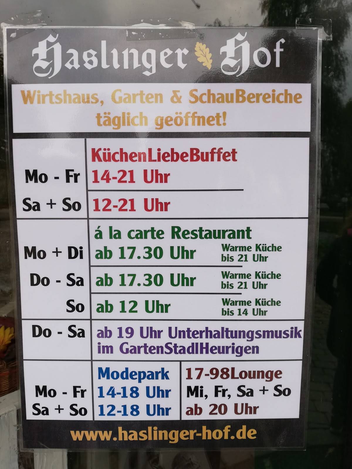 Speisekarte von Haslinger Hof - Erlebnispark club, Kirchham
