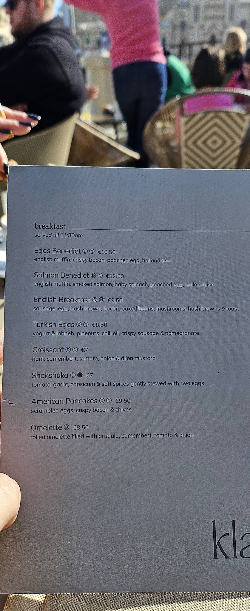 Menu at Klay restaurant, Saint Julian's