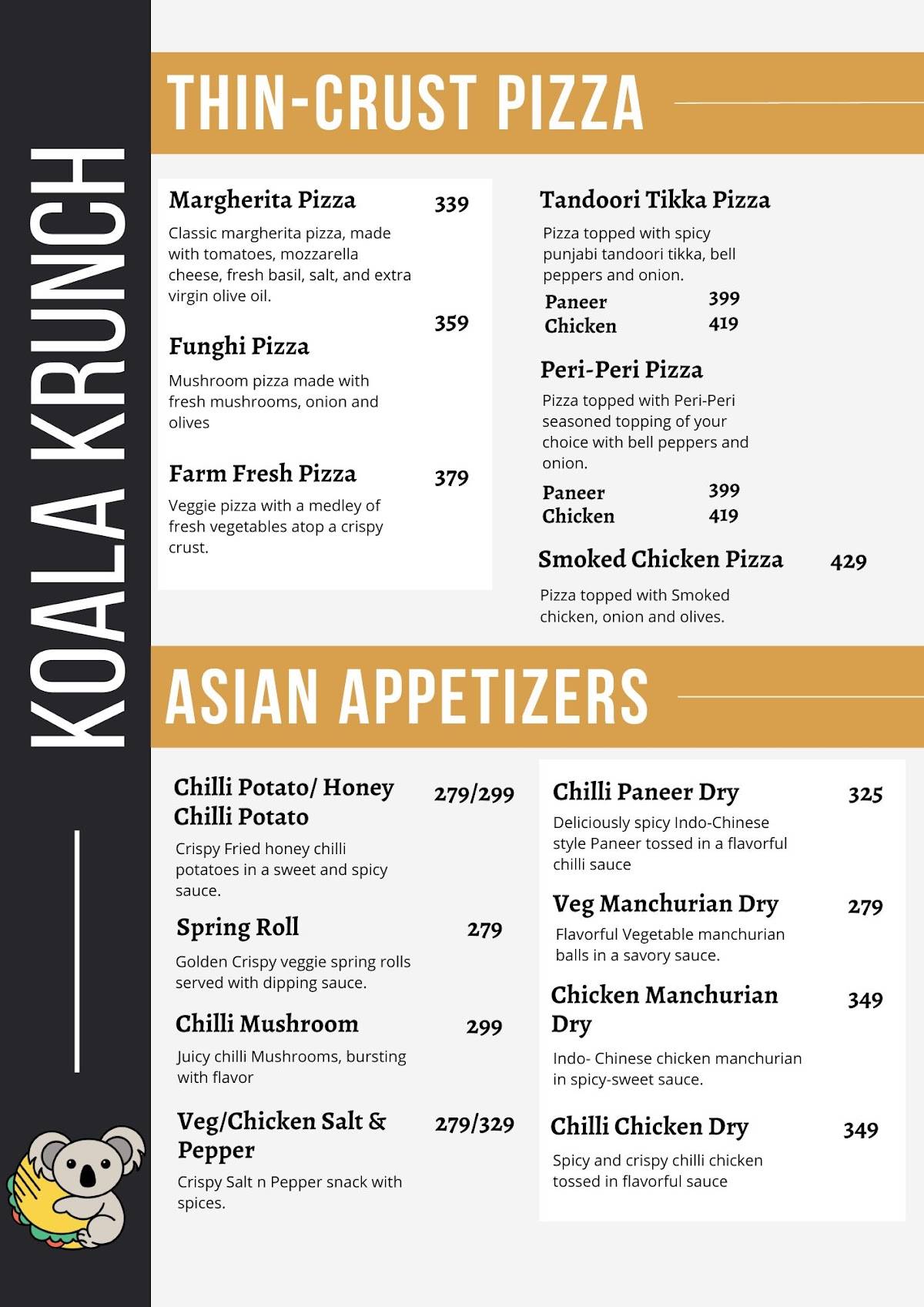Menu at Koala Krunch, New Delhi