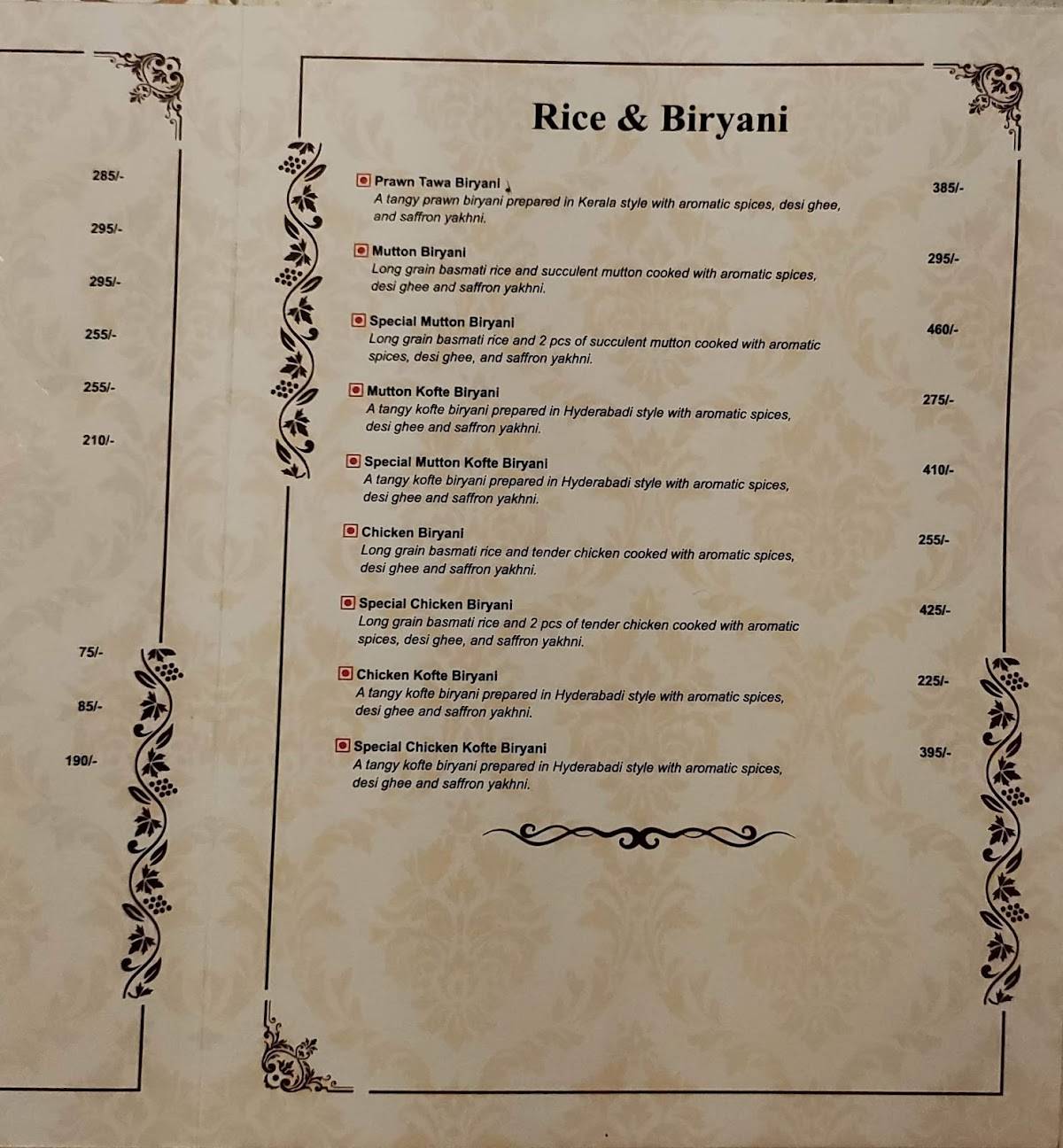 Menu at Kabir's, Kolkata