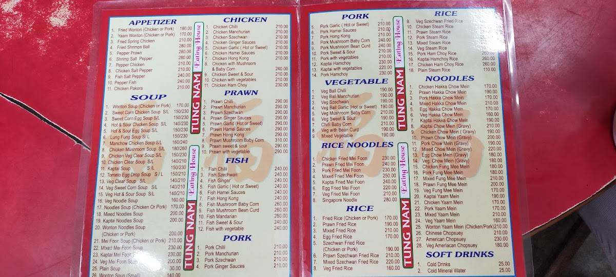 Menu at Tung Nam Eating House, Kolkata, 24
