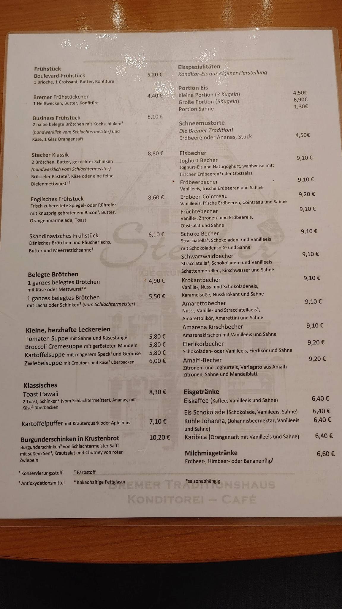 Speisekarte von Konditorei Café Stecker - Tradition seit 1908 cafe, Bremen