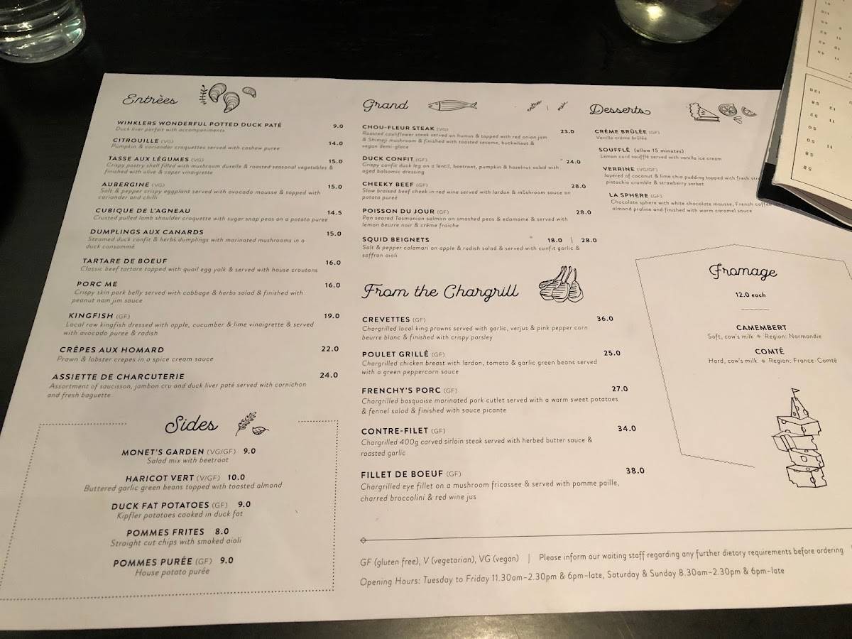 Menu at Kosho restaurant, North Adelaide