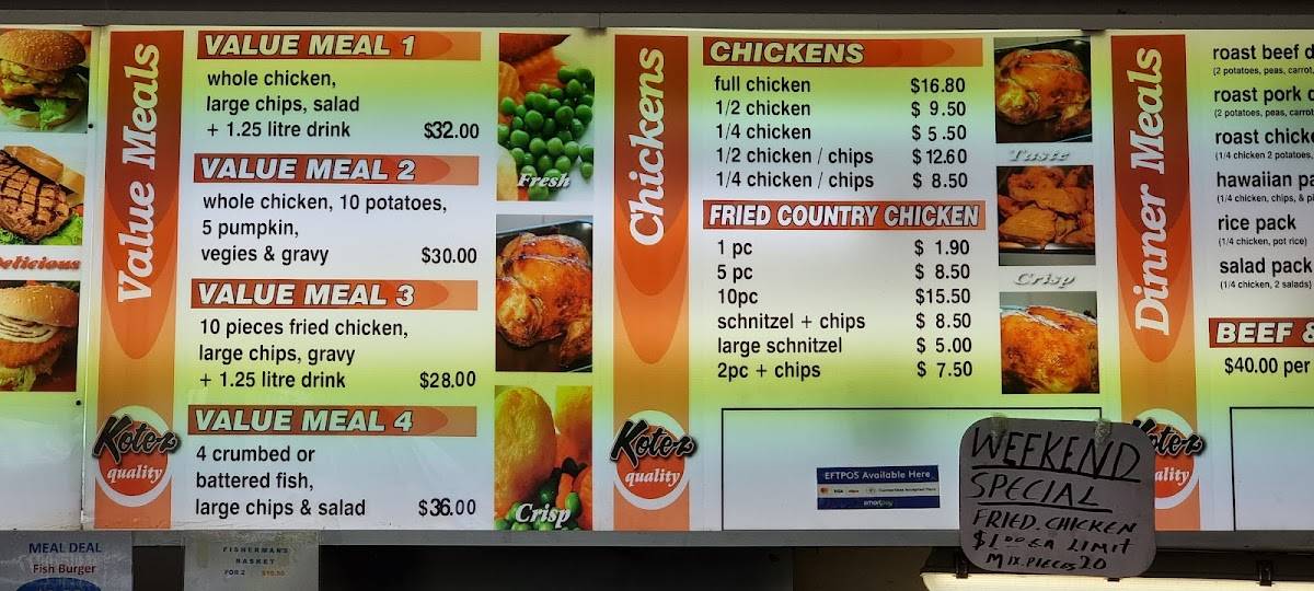 Menu at Kotez Chickens and Takeaway fast food, Bellambi