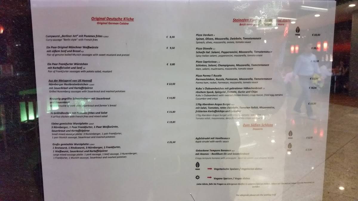 Menu au Kuffler & Bucher Airport restaurant, Francfort