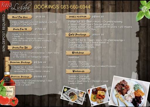 Menu at Kwa Lichaba Chesanyama pub & bar, Soweto