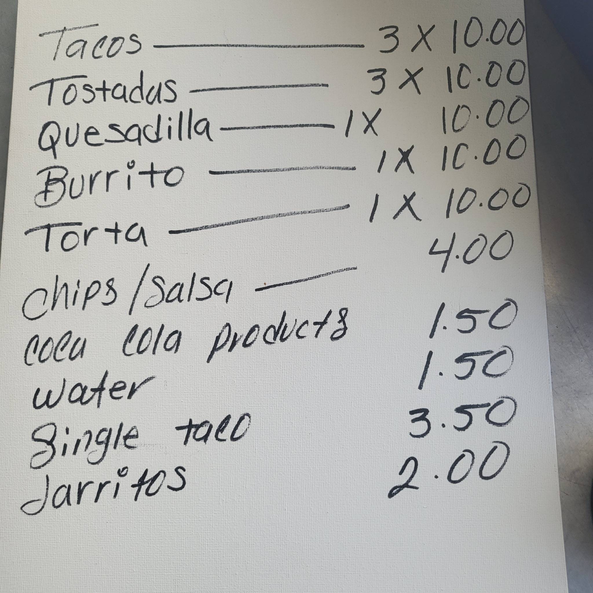 Carta de L Kora Fast Food, Lafayette
