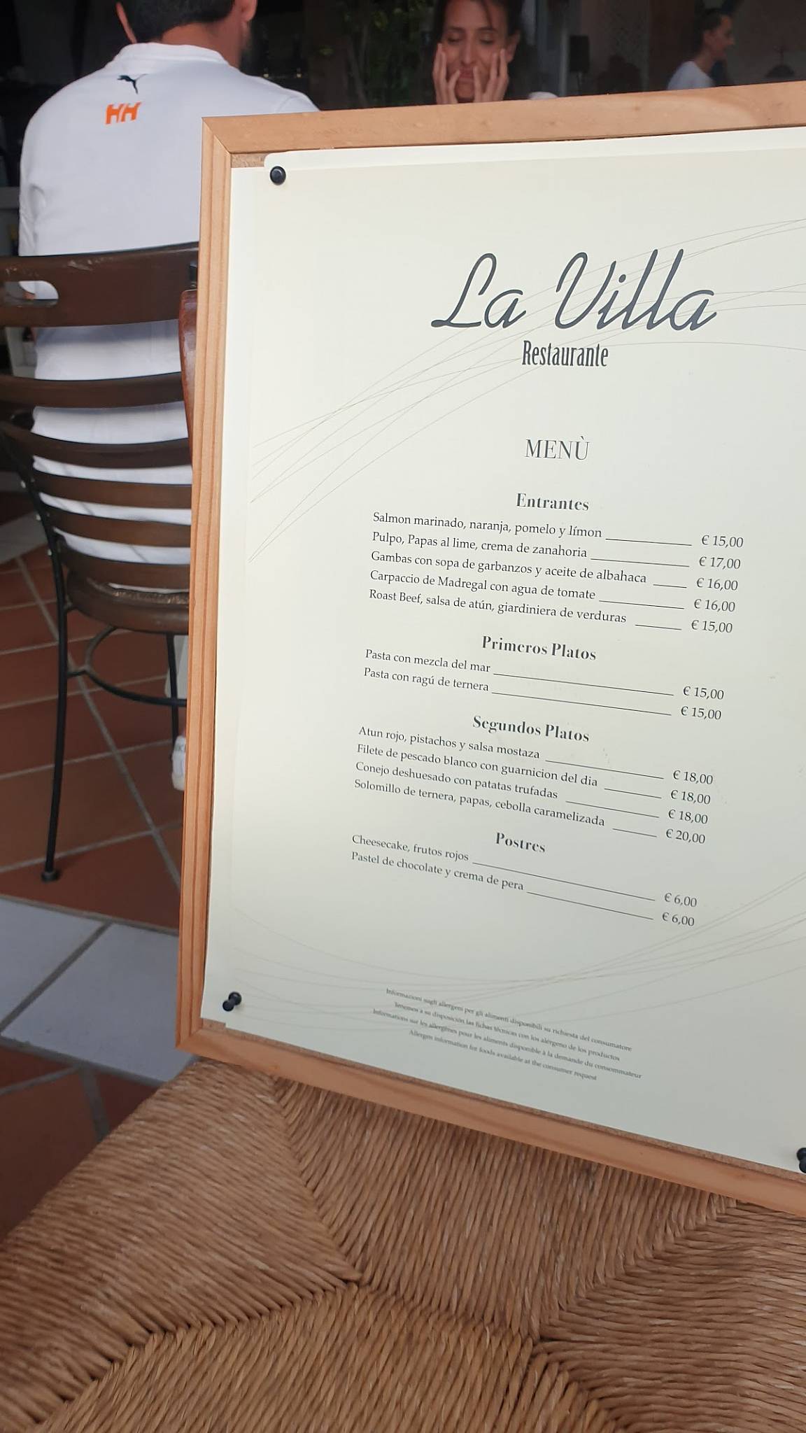 Carta del restaurante LA VILLA, Villaverde