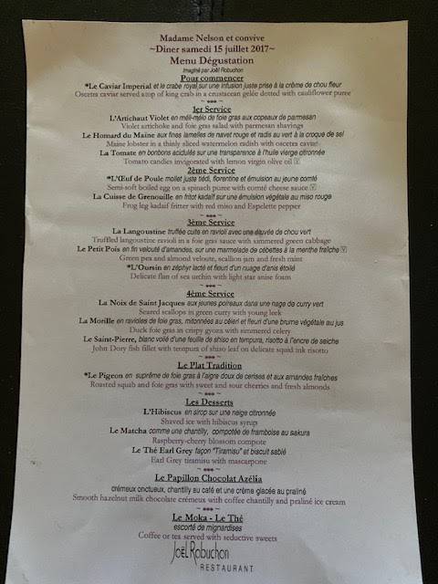 Menu at L'Atelier restaurant, Las Vegas