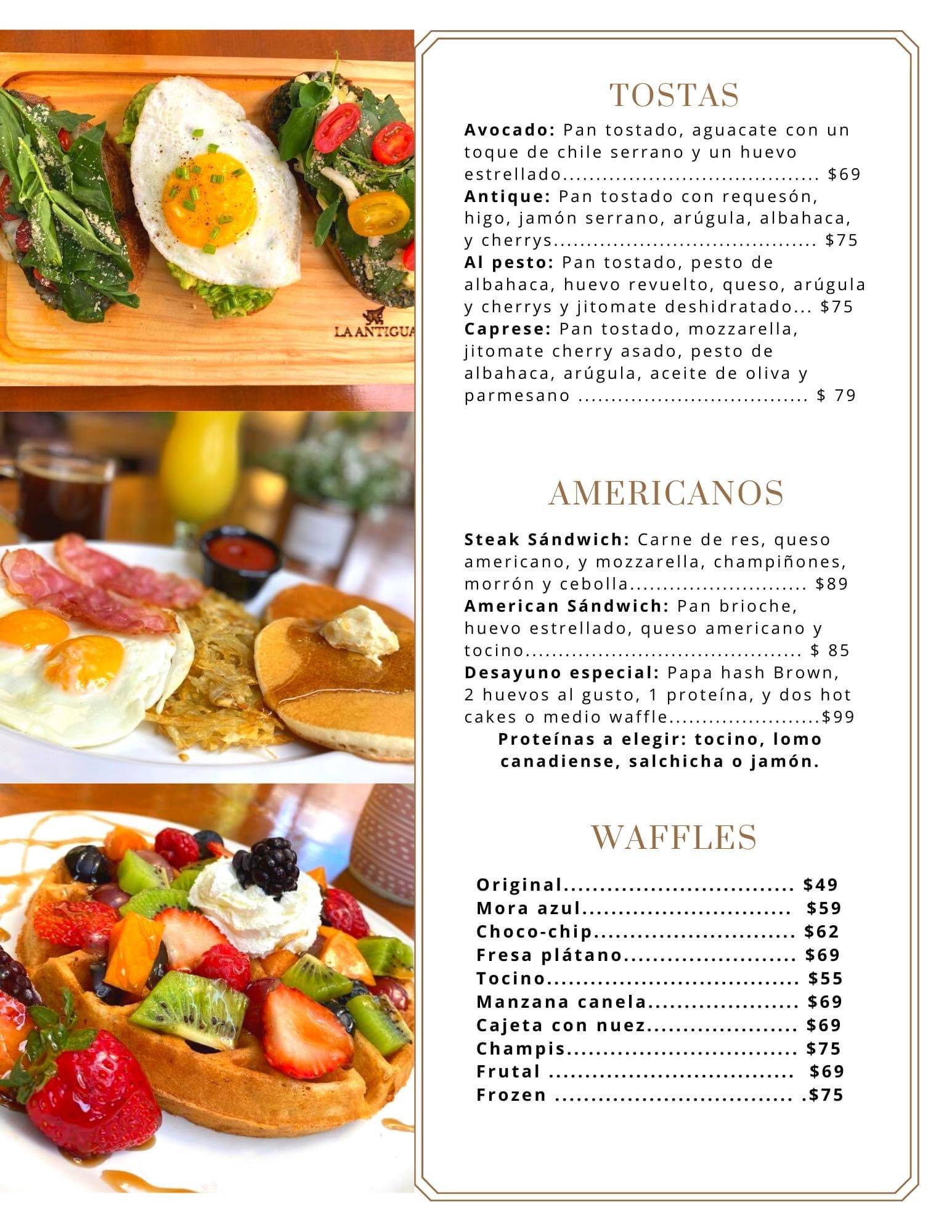 Carta del restaurante La Antigua, Ameca