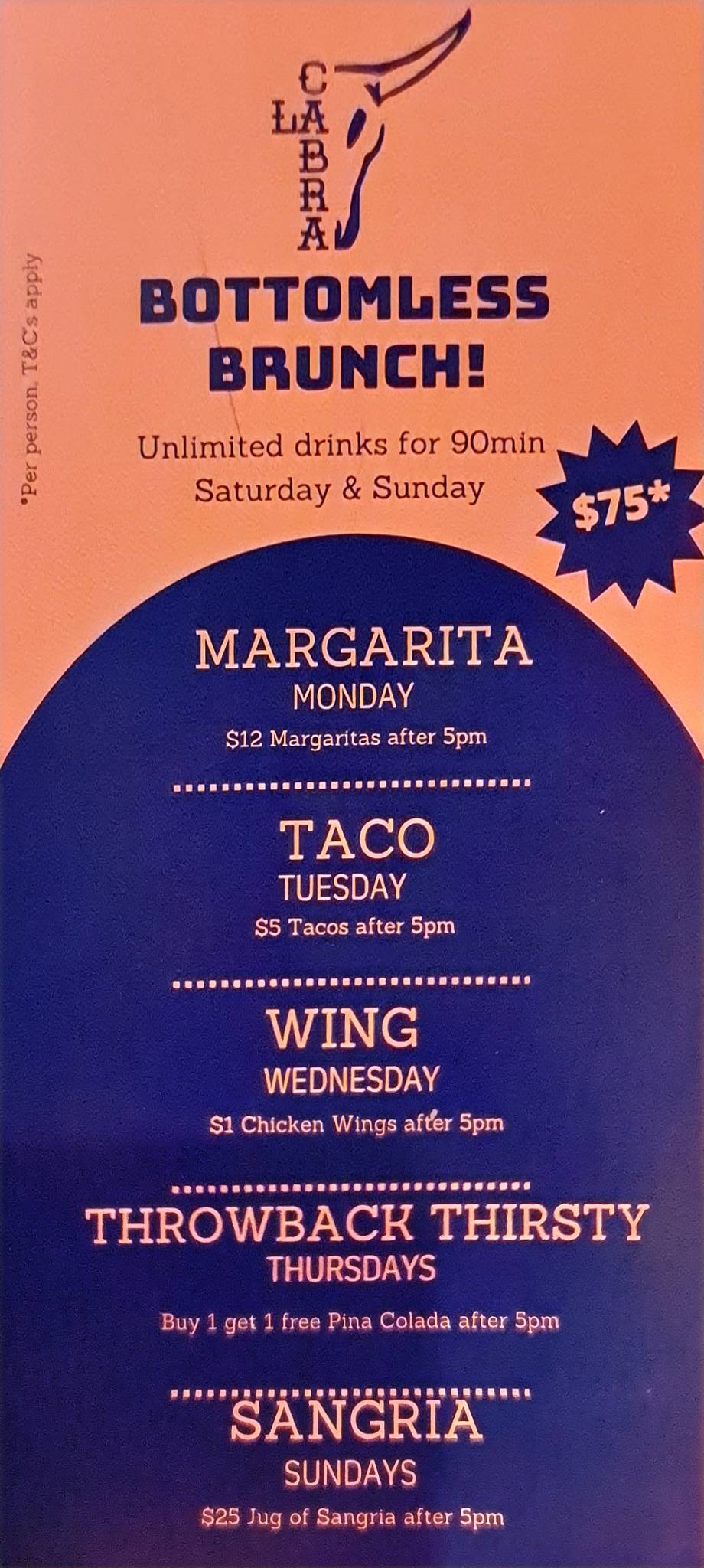 Menu at La Cabra Mexican - Carlton restaurant, Carlton