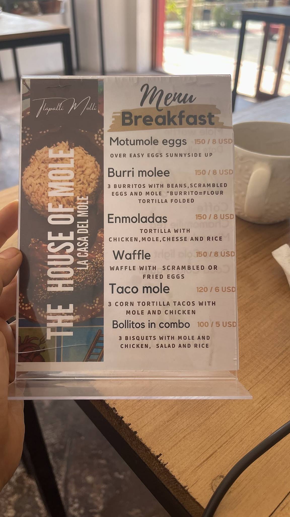Menu at La Casa del Mole restaurant, Cabo San Lucas, Esquina