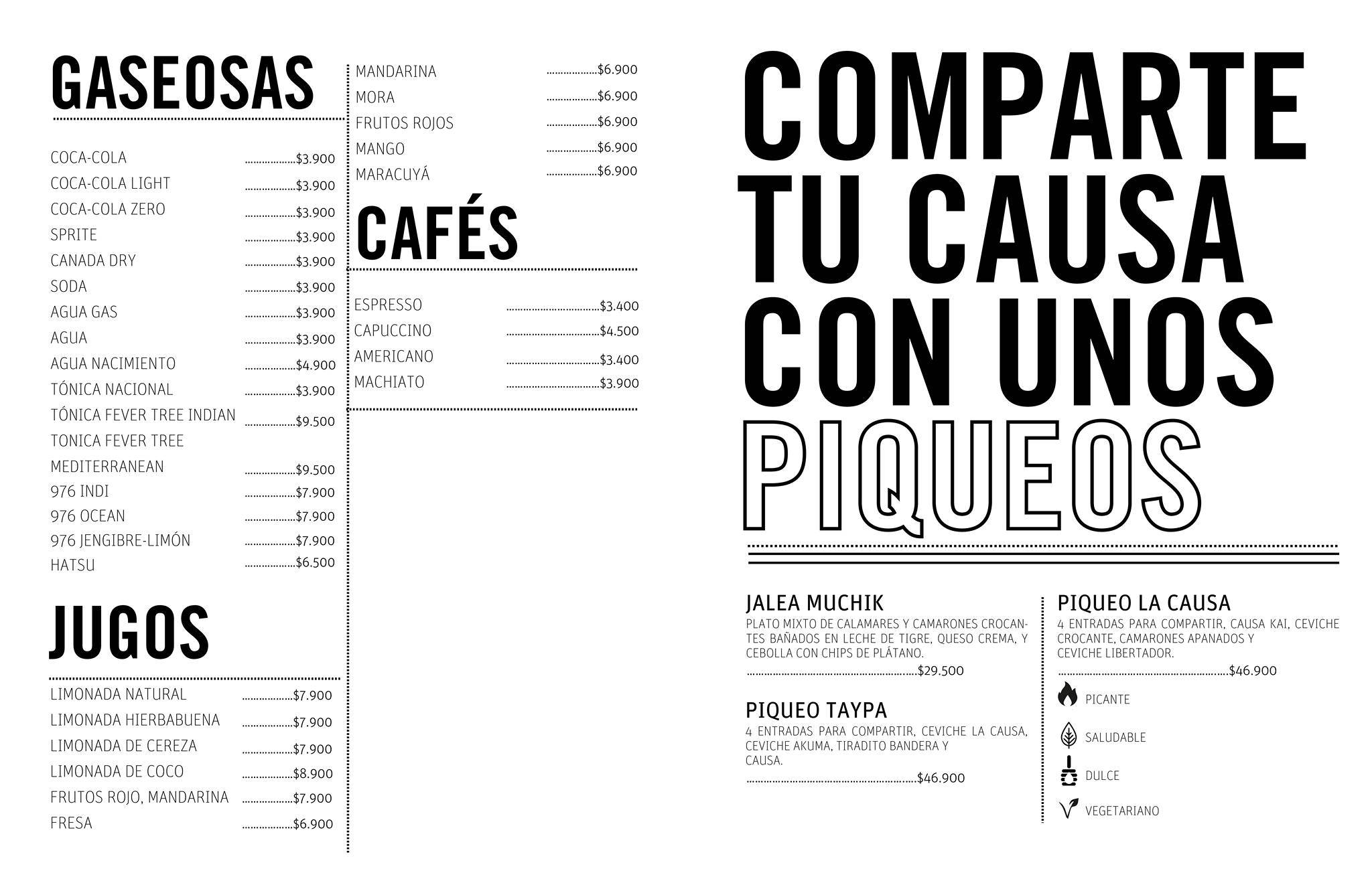 Menu at La Causa restaurant, Medellín, Cra 33 #8A - 41
