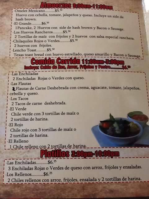 Menu at La Changa Restaurant, Fabens