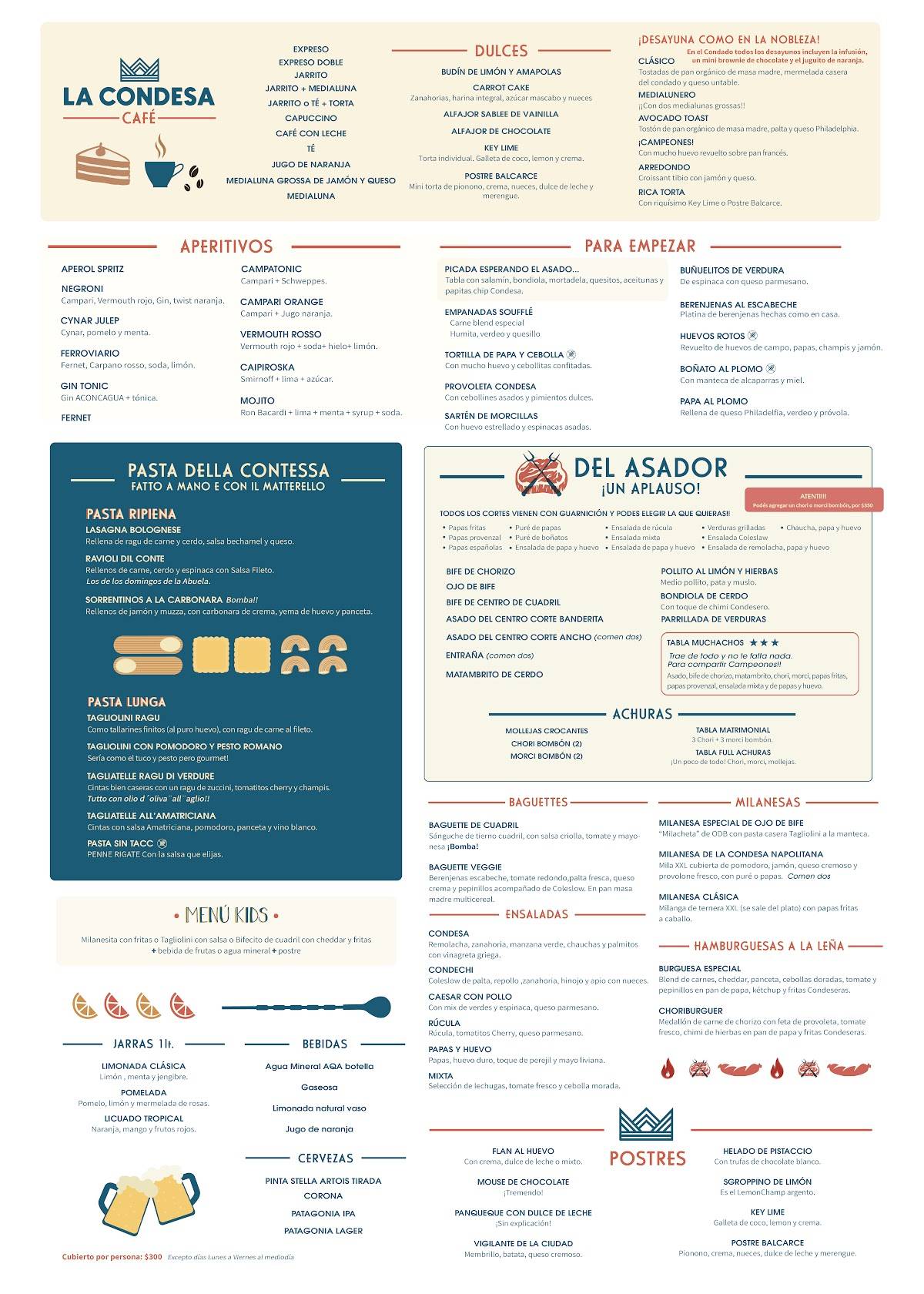 Carta del restaurante La Condesa Grill & Pasta, Buenos Aires