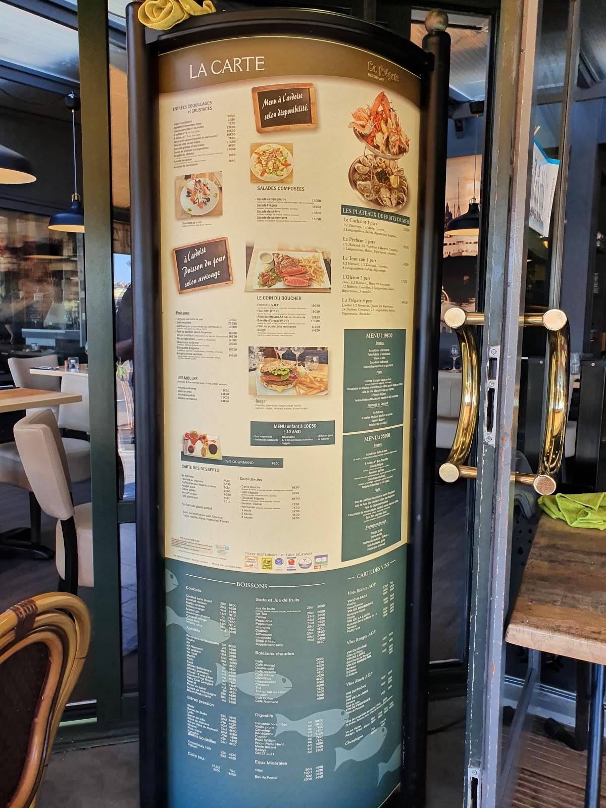 Menu au La Frégate restaurant, Dieppe, 23 B Quai Henri IV