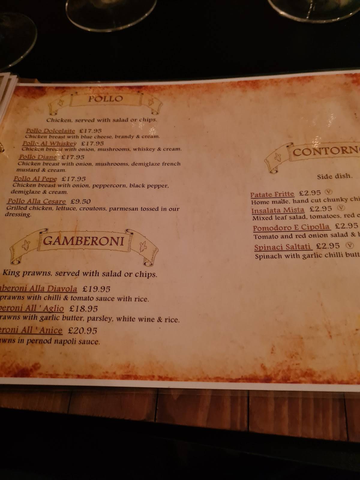 Menu at La Mensa restaurant, Rothbury