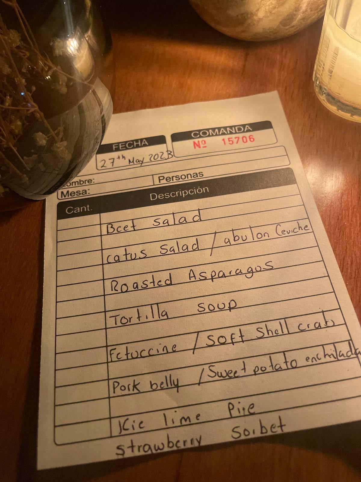 Menu at NEMI restaurant, La Paz