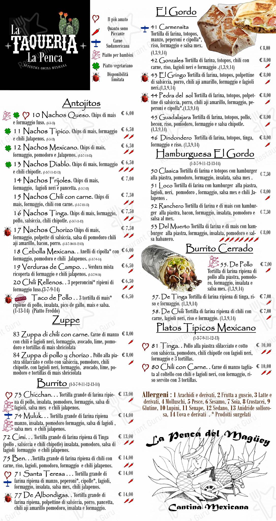 Menu au Ristorante messicano Lissone, La Penca del Maguey, Lissone, Via ...