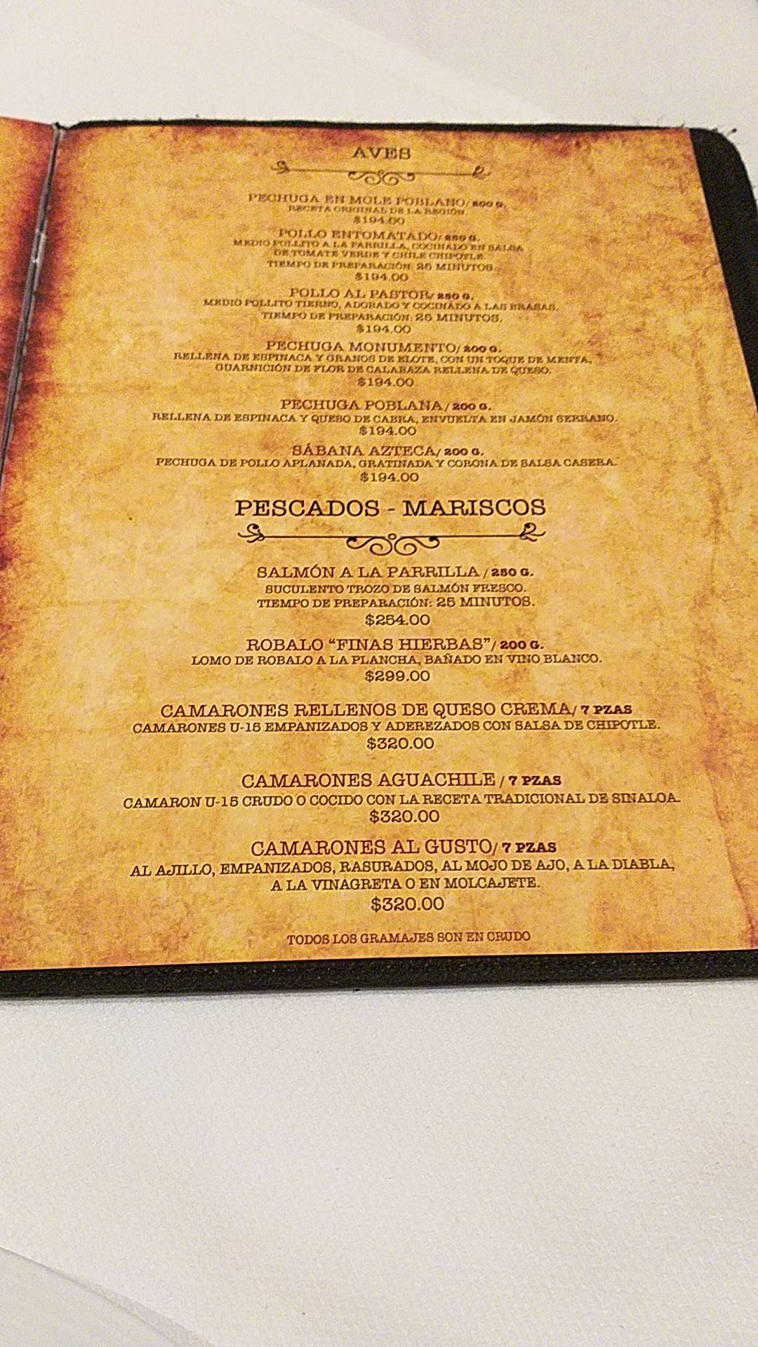 Menu at La Soldadera pub & bar, Mexico City