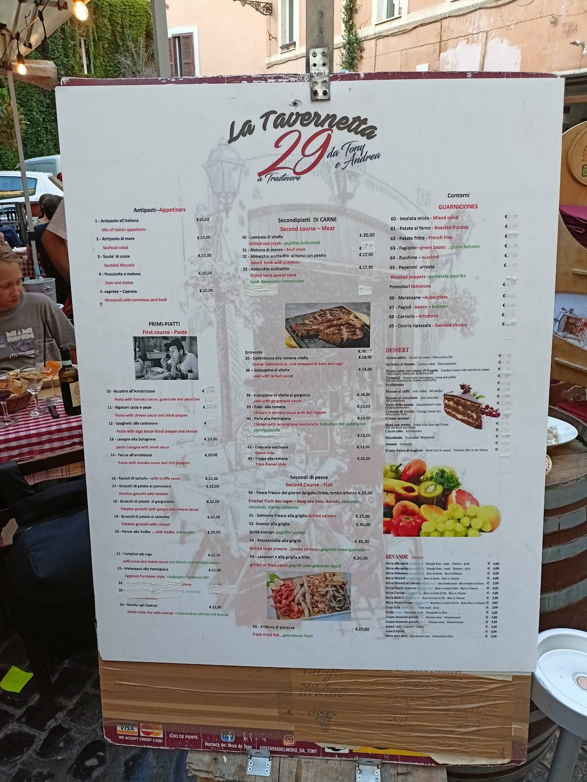 Menu at La Tavernetta 29 da Tony e Andrea pizzeria, Rome
