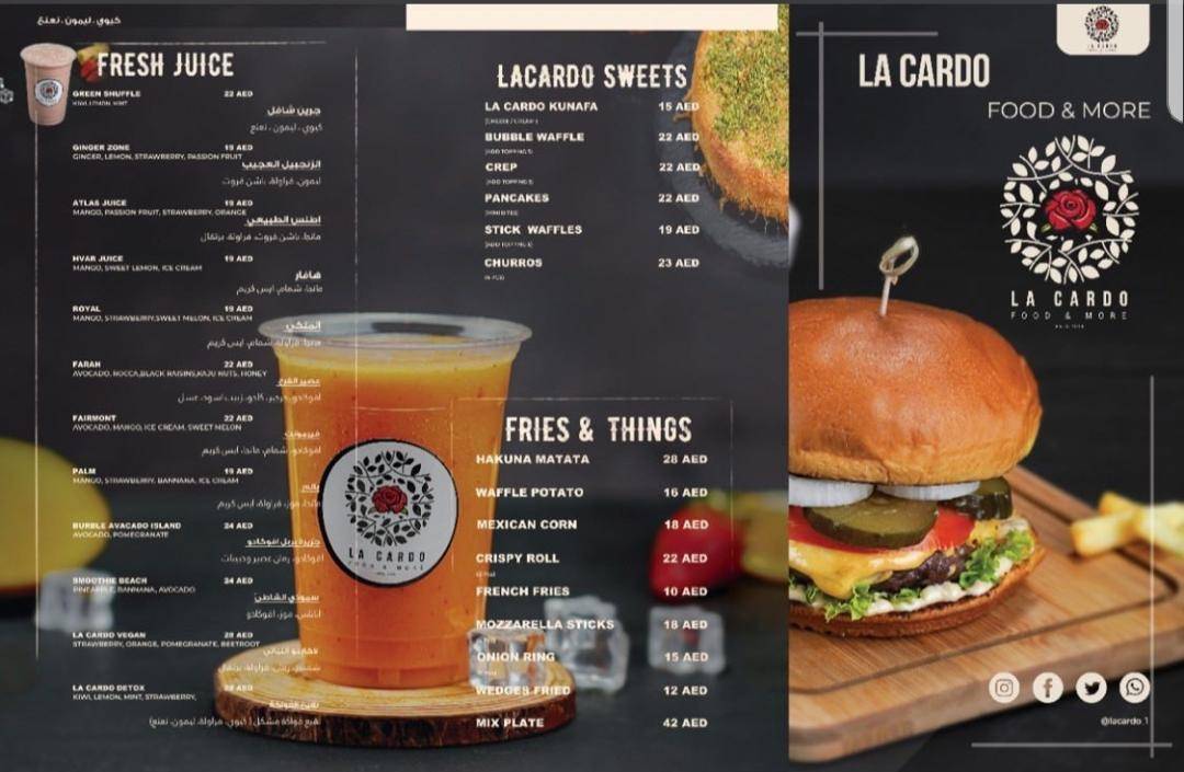 Menu at La cardo cafe, Abu Dhabi
