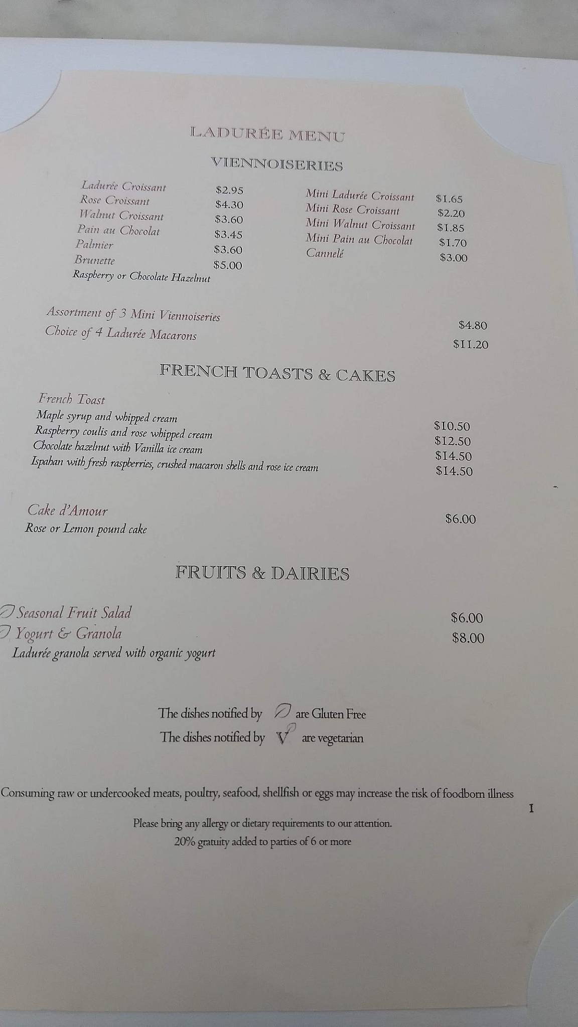 Menu at Ladurée The Grove pub & bar, Los Angeles, 189 The Grove Dr